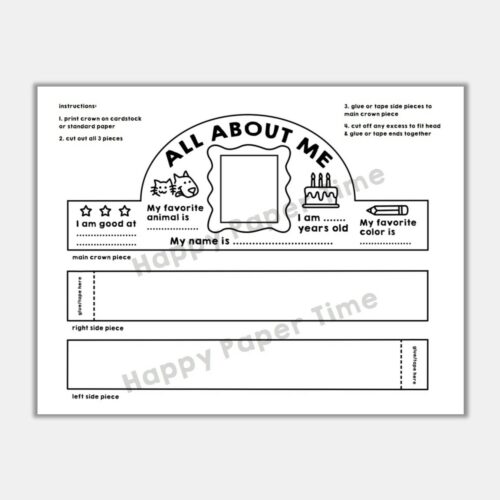 All About Me Paper Crown Headband Hat Printable Back To School Craft ...