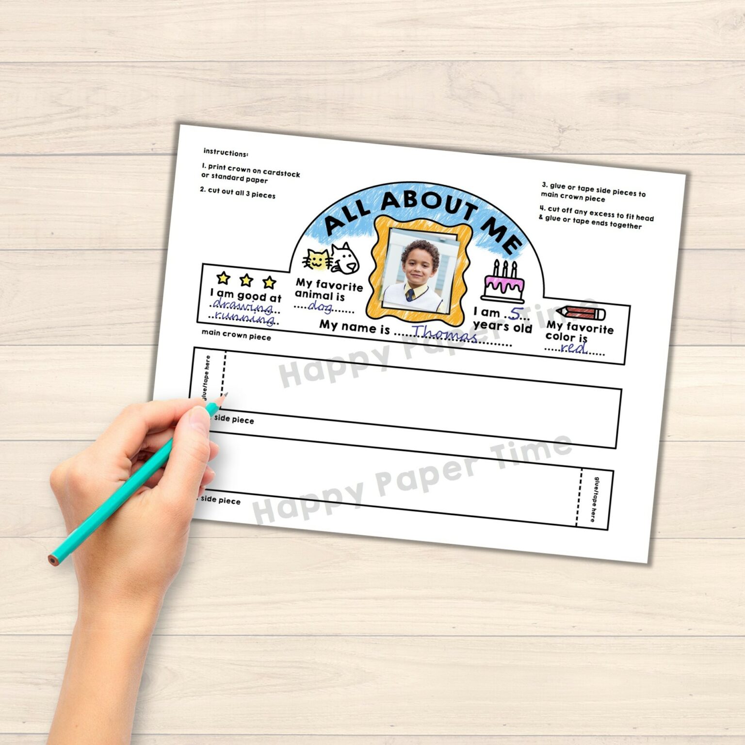 All About Me Paper Crown Headband Hat Printable Back To School Craft ...