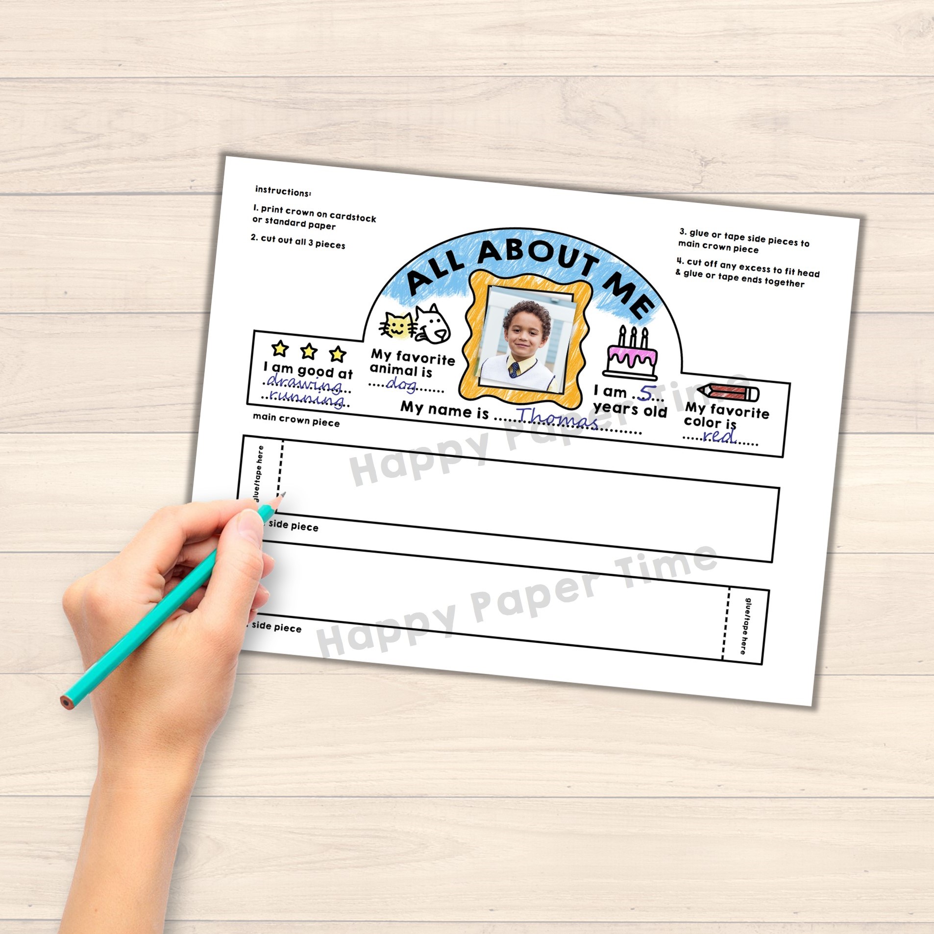 All About Me Paper Crown Headband Hat Printable Back To School Craft ...