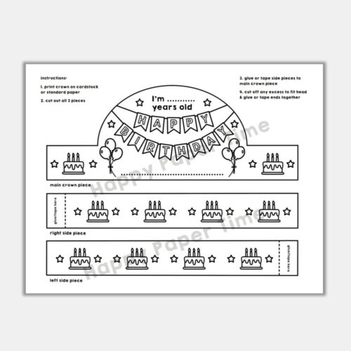 Happy Birthday Paper Crown Printable Coloring Craft Activity Template ...