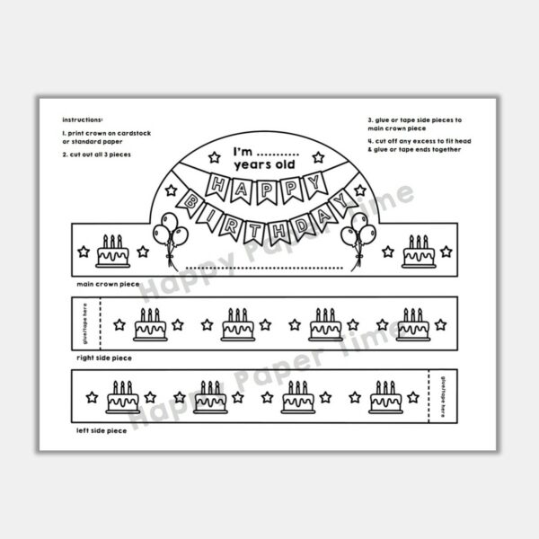 Happy Birthday Paper Crown Printable Coloring Craft Activity Template ...