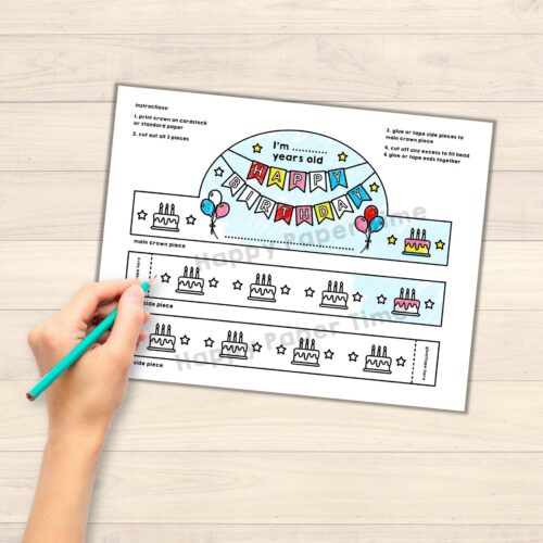 Happy Birthday Paper Crown Printable Coloring Craft Activity Template ...
