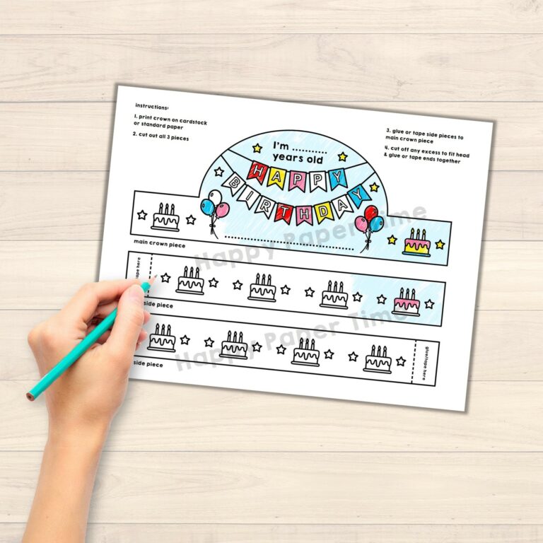 Happy Birthday Paper Crown Printable Coloring Craft Activity Template ...