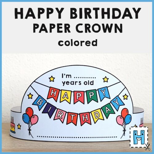Happy Birthday Paper Crown Printable Coloring Craft Activity Template ...
