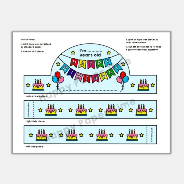 Happy Birthday Paper Crown Printable Costume Craft Activity Template ...