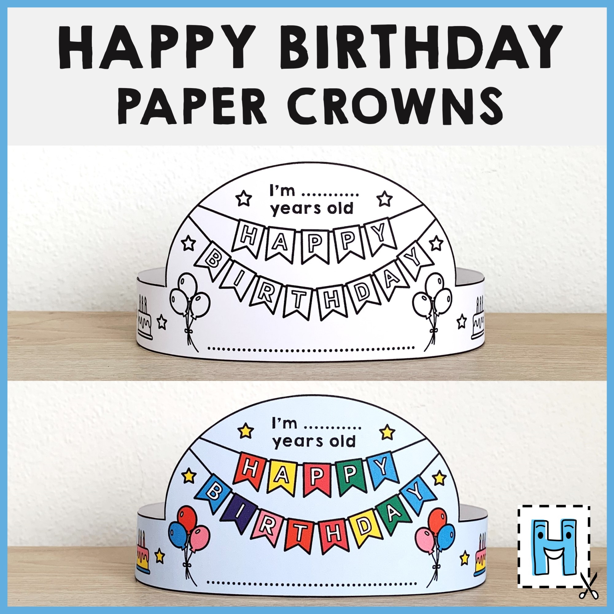 Happy Birthday Paper Crowns Headbands Hats Printable Coloring Craft