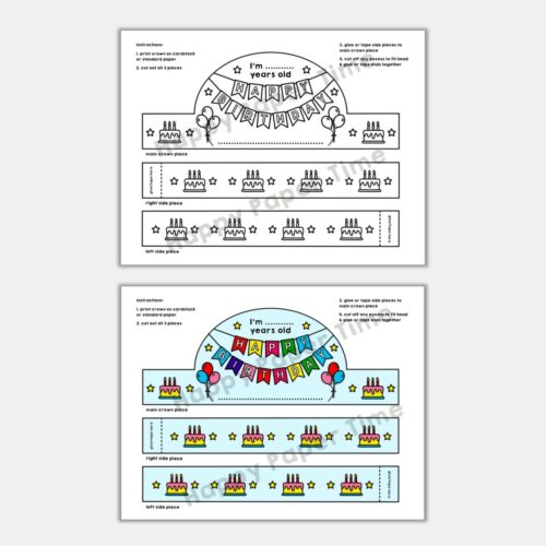 Happy Birthday Paper Crown Printable Coloring Craft Activity Template ...