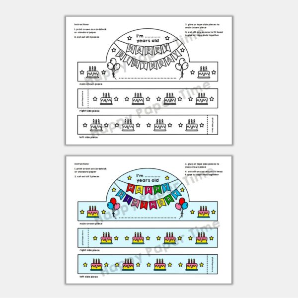 Happy Birthday Paper Crown Printable Coloring Craft Activity Template ...