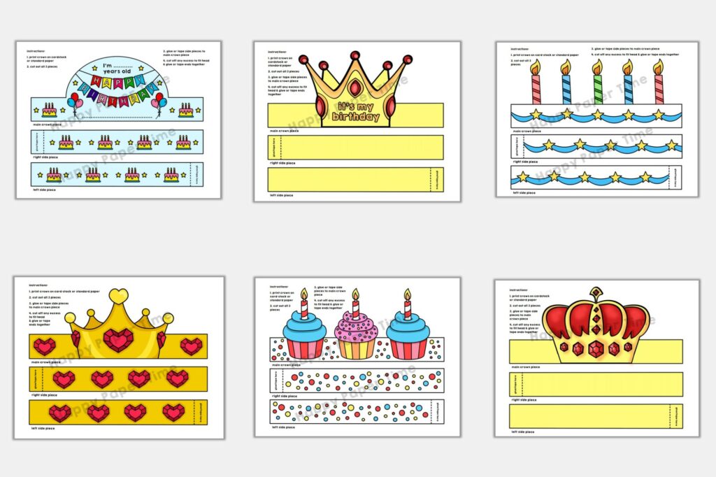 Happy Birthday Paper Crowns Headbands Hats Printable Craft Activity ...