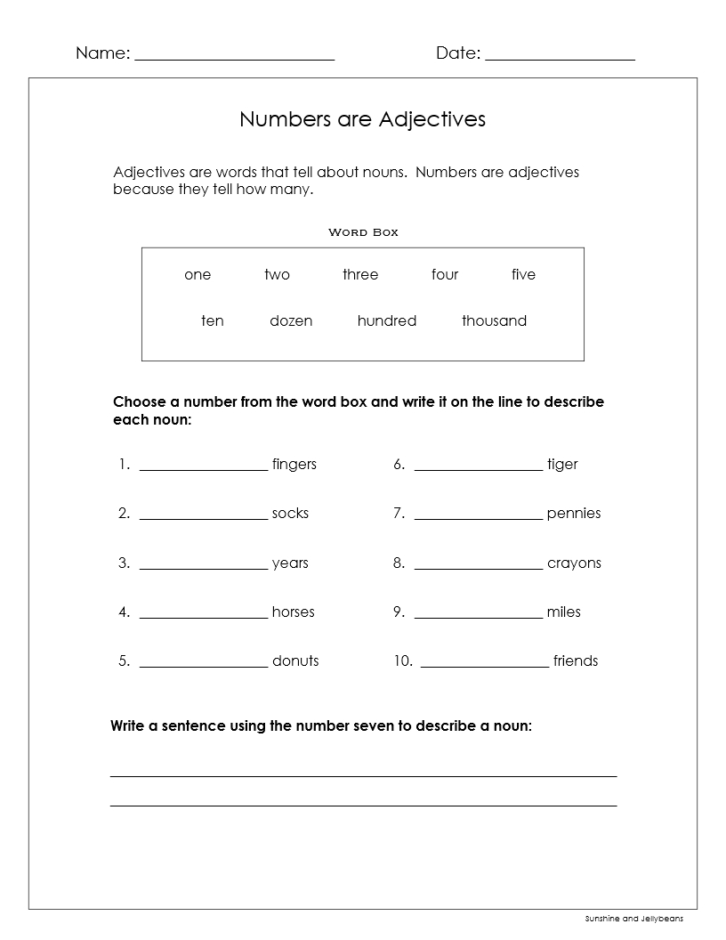 What is an Adjective? - Colors/Numbers/Flavors... 6 worksheets - Grade ...