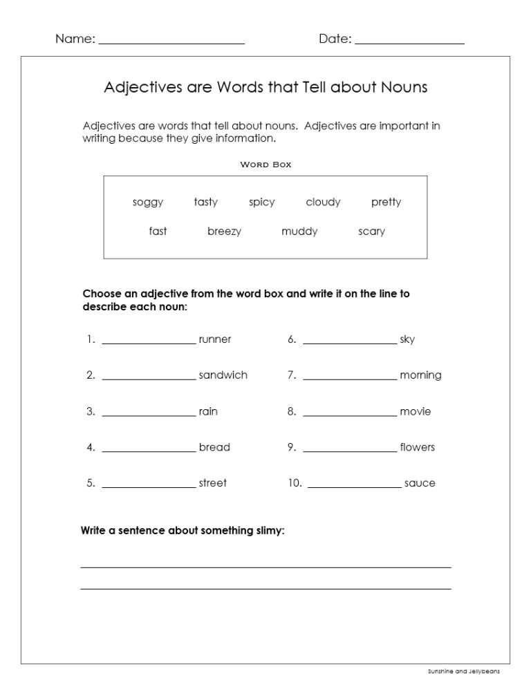 What is an Adjective? - Colors/Numbers/Flavors... 6 worksheets - Grade ...