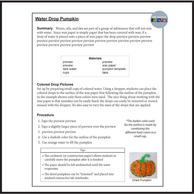 Halloween Science Activity Water Pumpkins - Made By Teachers