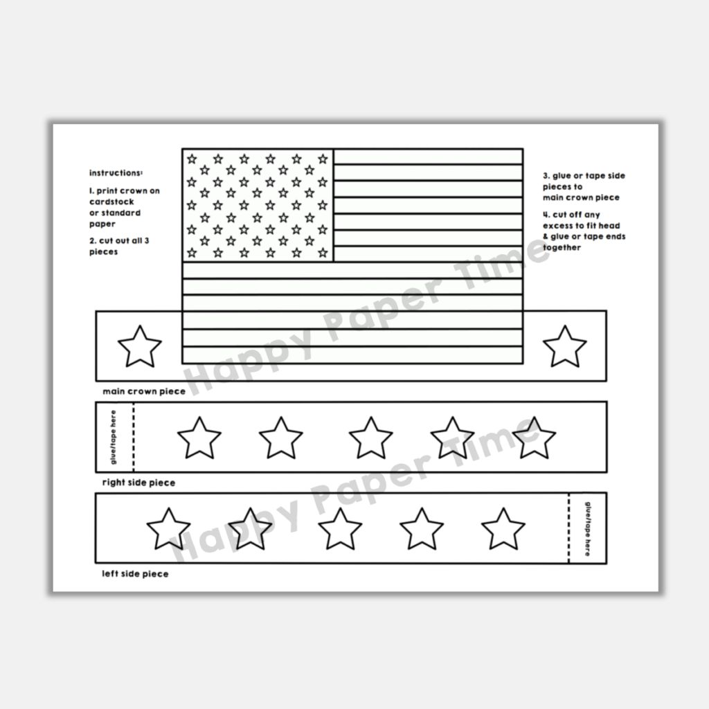 American Flag Paper Crown Printable Coloring Craft Activity Template ...
