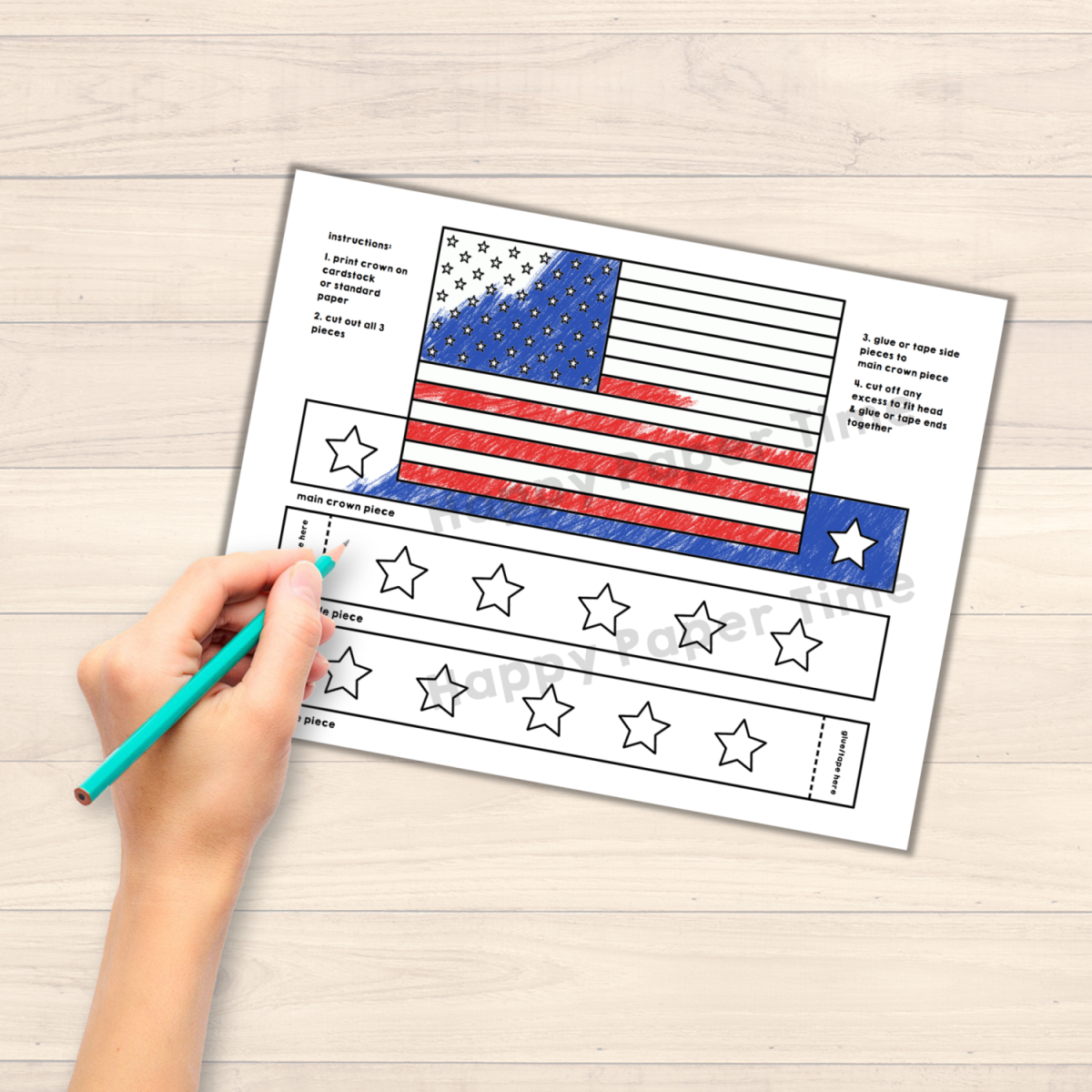 American Flag Paper Crown Printable Coloring Craft Activity Template ...