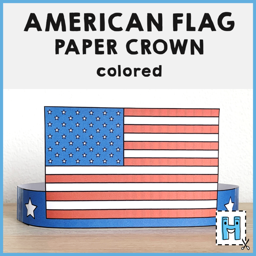 American Flag Paper Crown Printable 4th of July Coloring Craft Activity ...