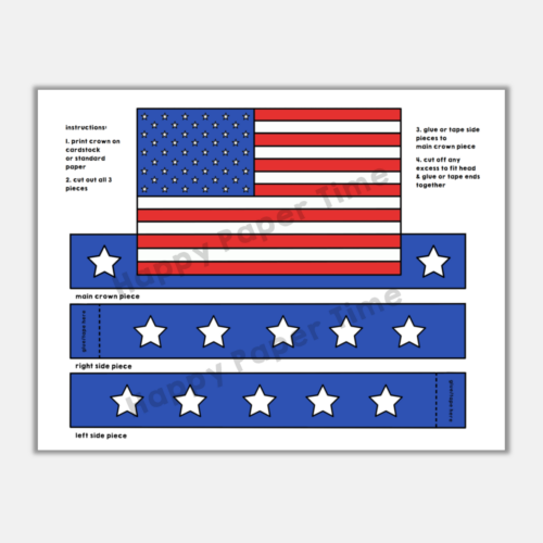 American Flag Paper Crown Printable 4th of July Craft Activity Template ...