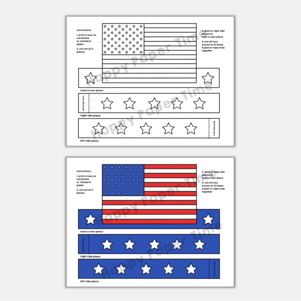 American Flag Paper Crown Printable 4th of July Coloring Craft Activity ...