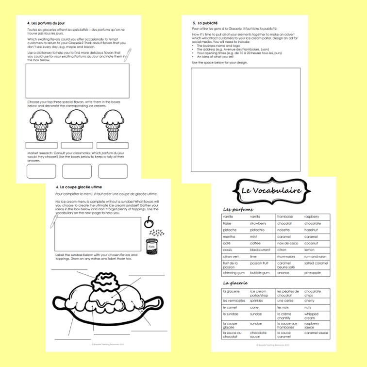 French project: design an ice cream parlor - Made By Teachers
