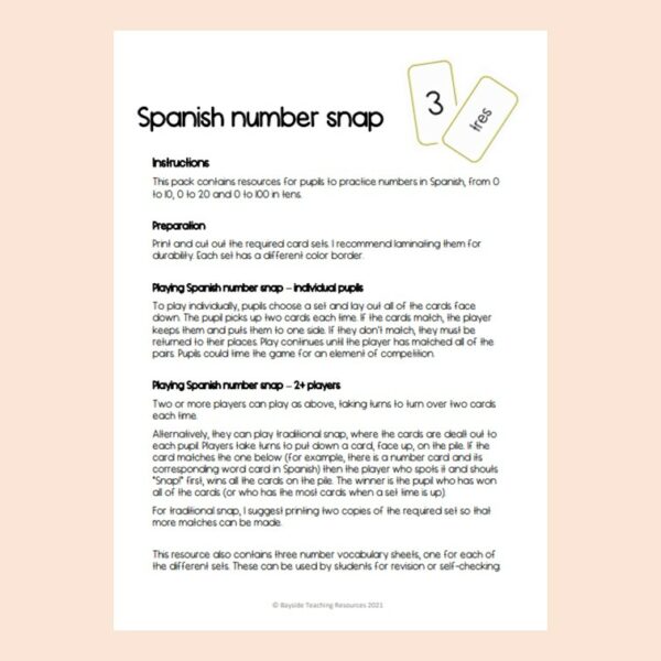 Spanish number matching game - Made By Teachers