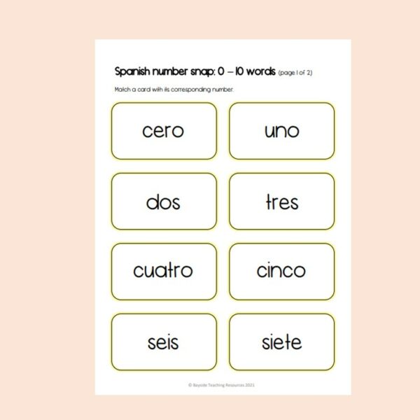 Spanish number matching game - Made By Teachers