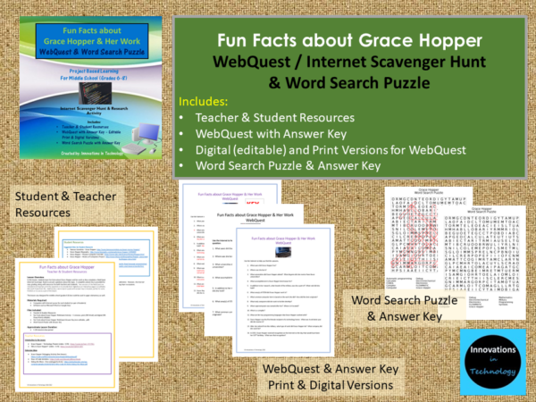 Grace Hopper - Her Work & Inventions - WebQuest & Word Search Puzzle ...