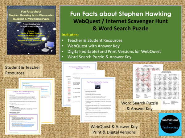 Stephen Hawking - WebQuest & Word Search Puzzle | Made By Teachers