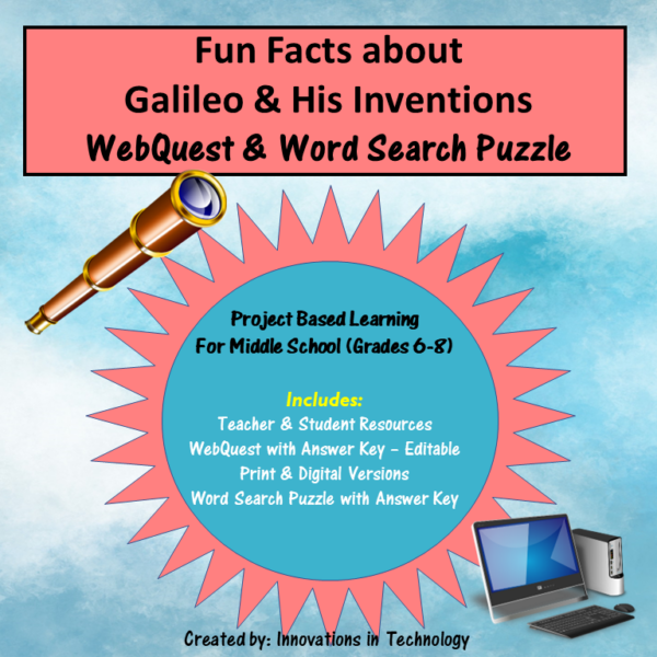 Fun Facts about Galileo - WebQuest & Word Search Puzzle - Made By Teachers