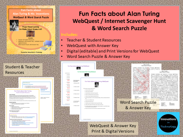 Alan Turing - WebQuest & Word Search Puzzle | Made By Teachers