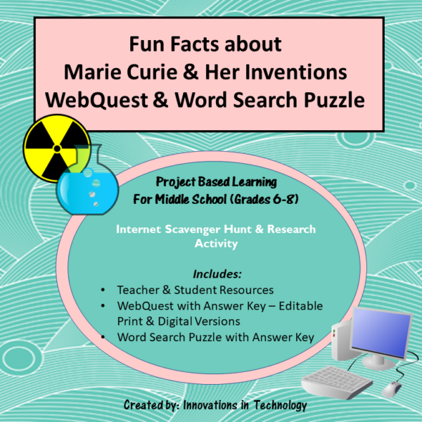 Madam Marie Curie - WebQuest & Word Search Puzzle - Made By Teachers
