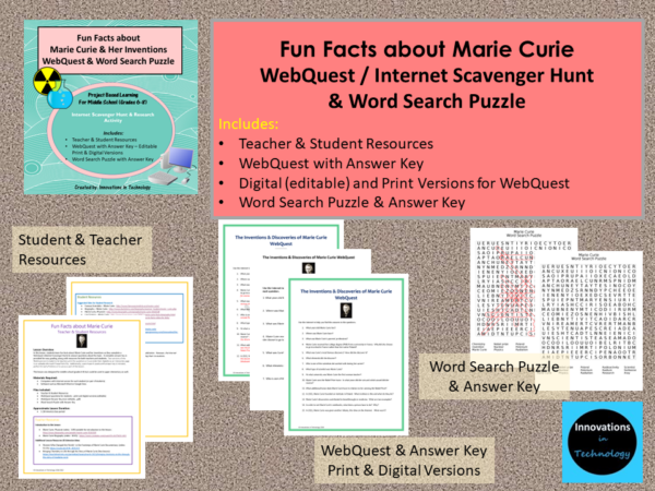 Madam Marie Curie - WebQuest & Word Search Puzzle | Made By Teachers