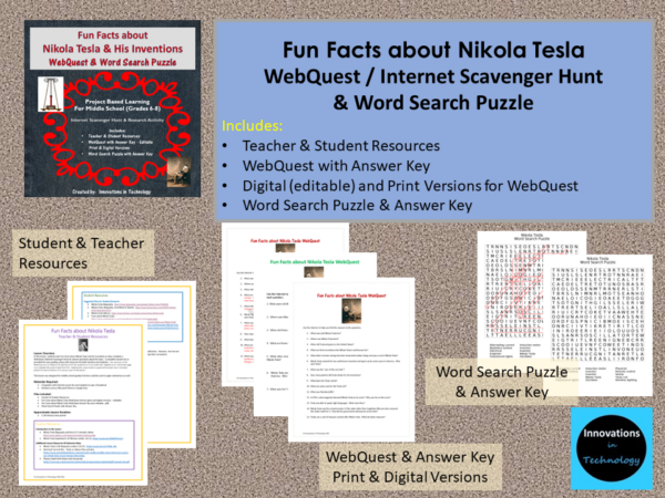 Nikola Tesla - WebQuest & Word Search Puzzle - Made By Teachers