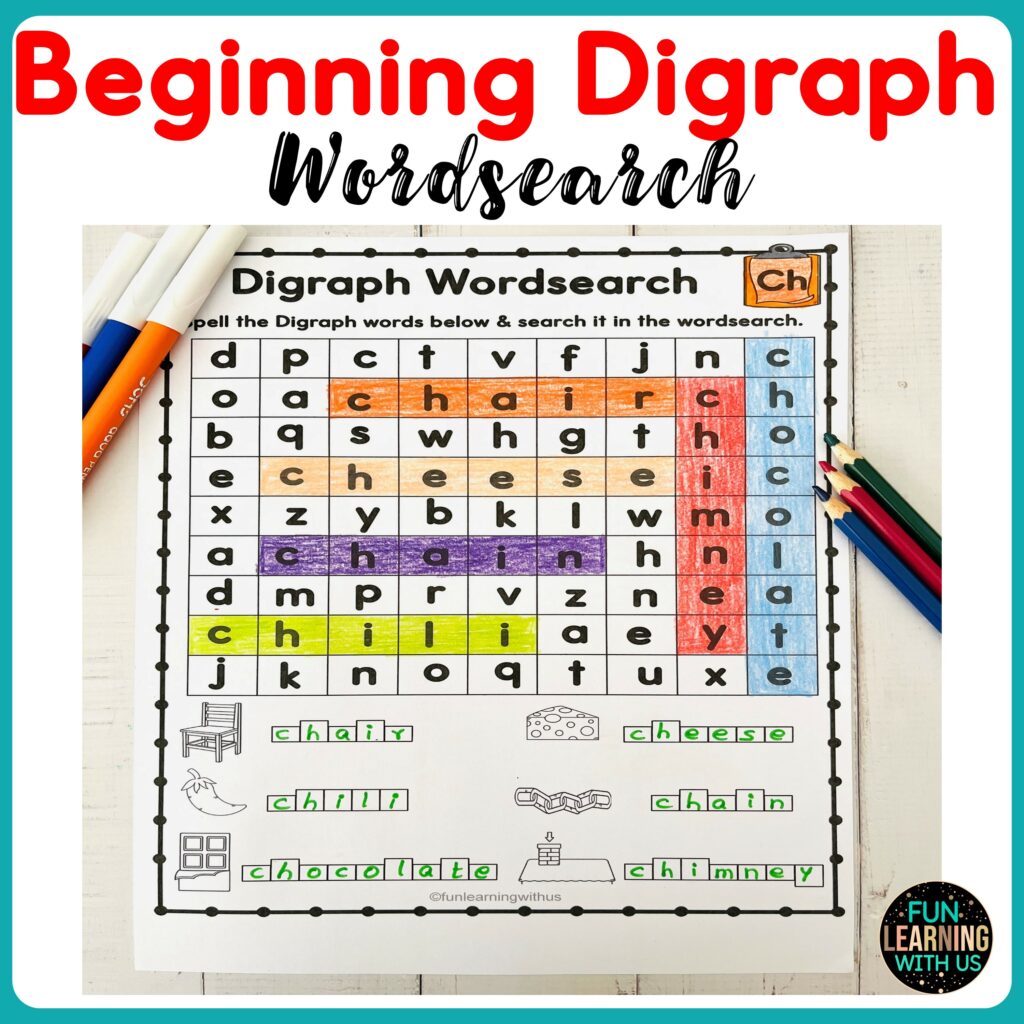 Beginning Digraph Wordsearch | Kindergarten Literacy Center Activity ...