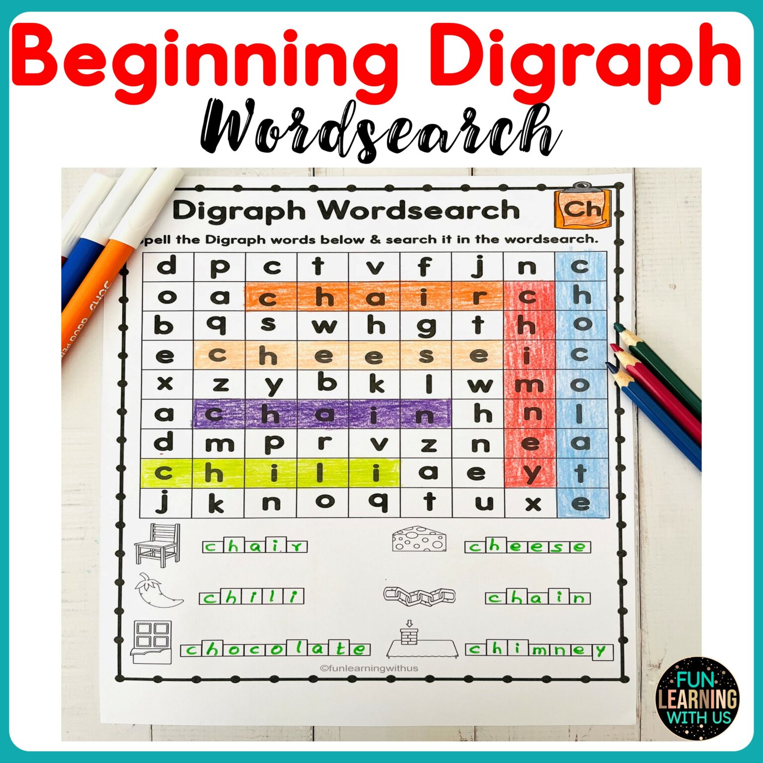 Beginning Digraph Wordsearch | Kindergarten Literacy Center Activity ...