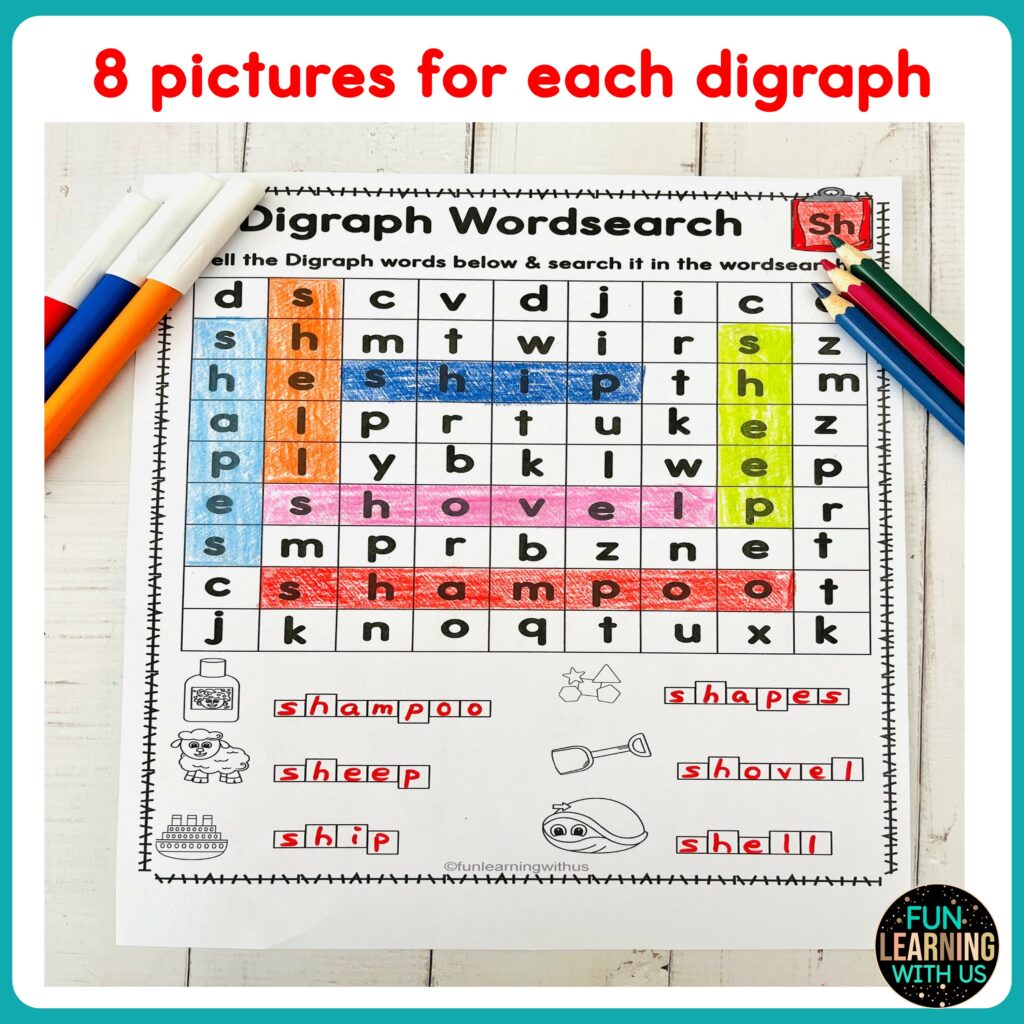 Beginning Digraph Wordsearch | Kindergarten Literacy Center Activity ...