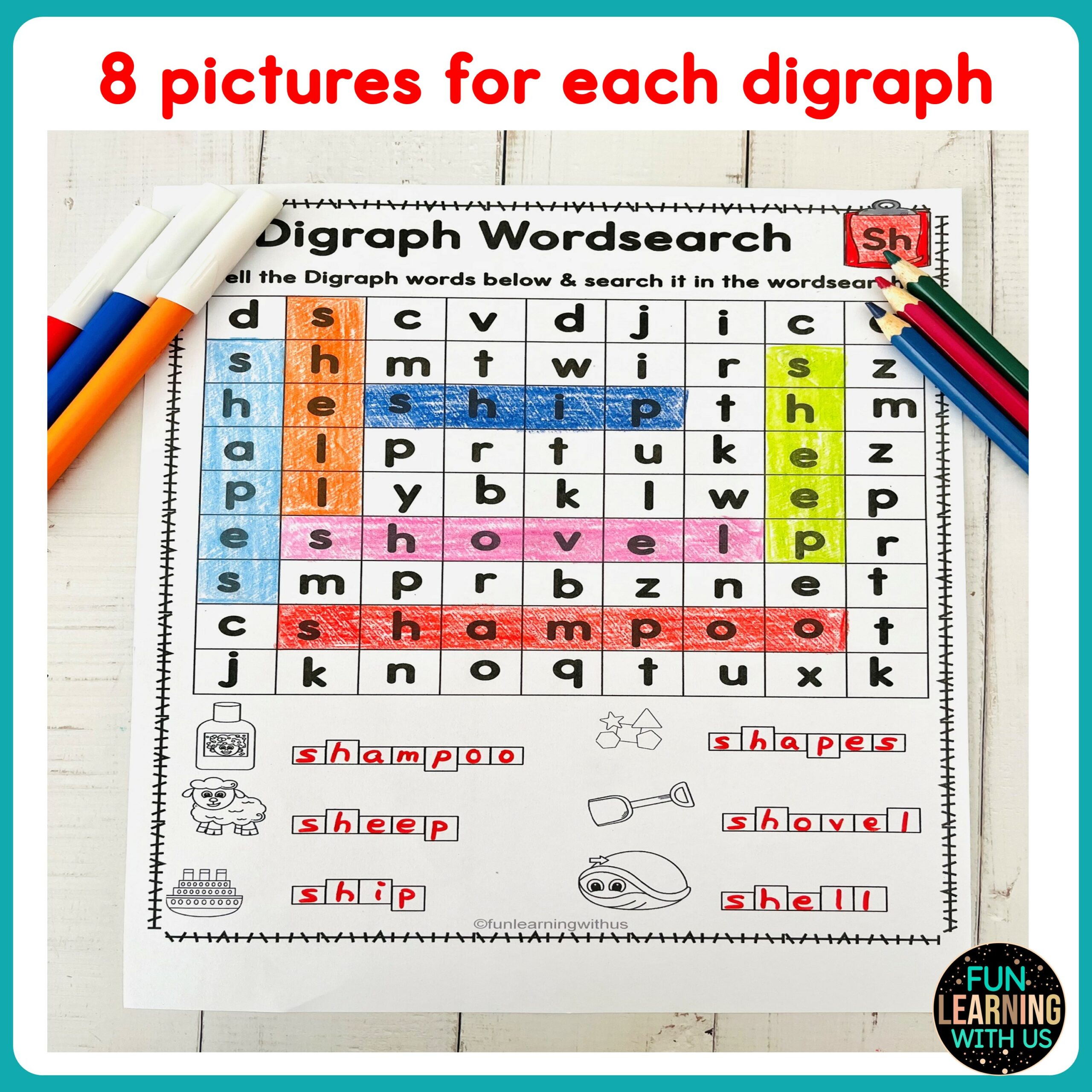 Beginning Digraph Wordsearch | Kindergarten Literacy Center Activity ...