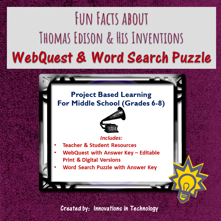 Thomas Edison - WebQuest & Word Search Puzzle | Made By Teachers