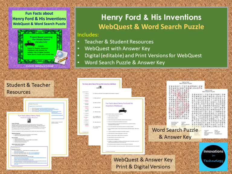 Henry Ford - WebQuest & Word Search Puzzle - Made By Teachers