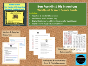 Benjamin Franklin - WebQuest & Word Search Puzzle - Made By Teachers