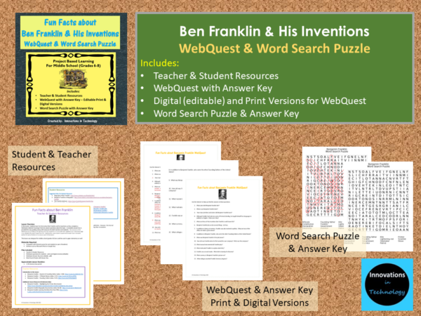 Benjamin Franklin - WebQuest & Word Search Puzzle | Made By Teachers