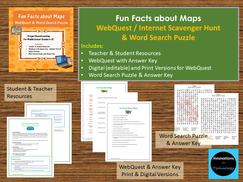 Fun Facts about Maps - WebQuest & Word Search Puzzle - Made By Teachers
