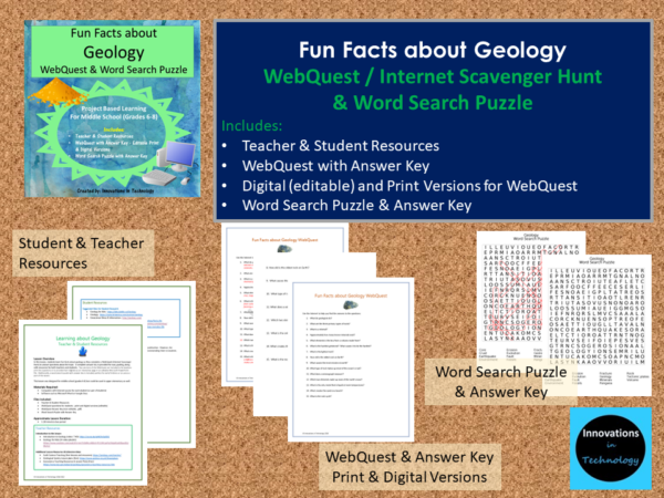 Geology - WebQuest & Word Search Puzzle - Made By Teachers