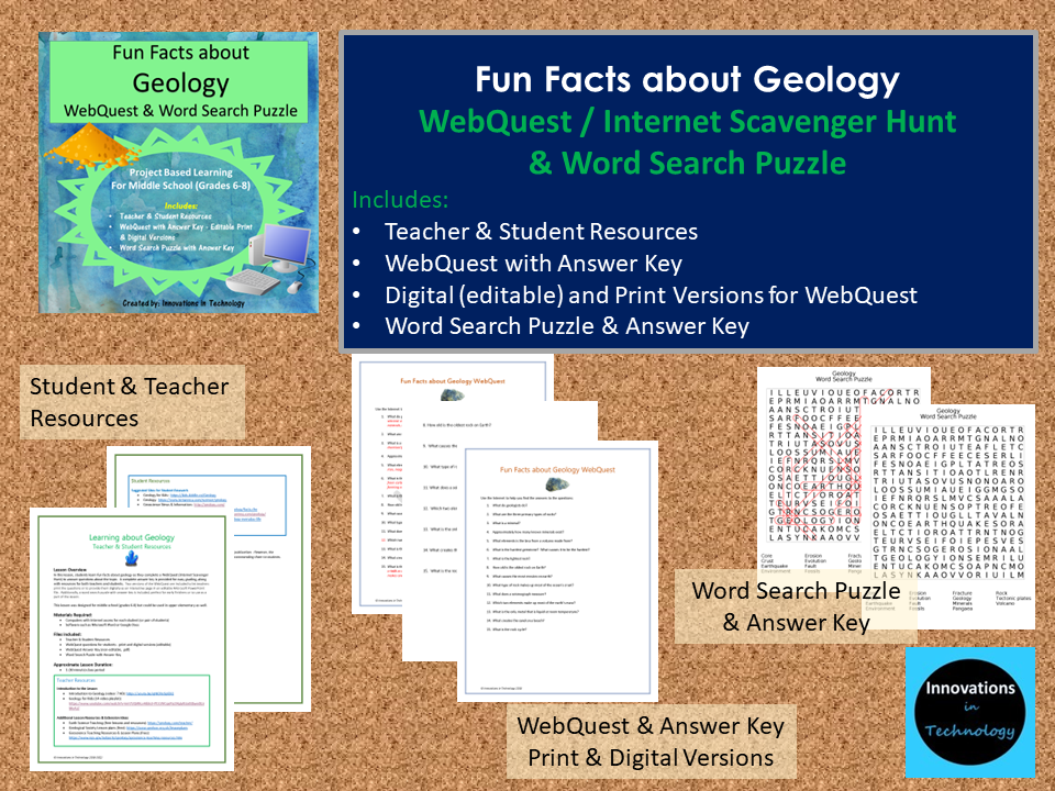Geology - WebQuest & Word Search Puzzle - Made By Teachers