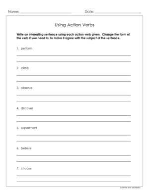 Action Verbs Practice - 3 worksheets - Fill-in / Writing - Grades 3-4 ...