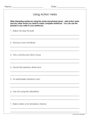 Action Verbs Practice - 3 worksheets - Fill-in / Writing - Grades 3-4 ...