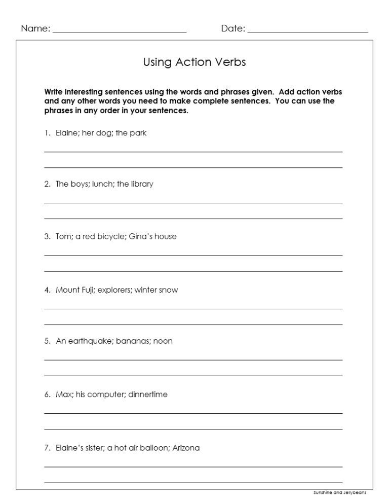 Action Verbs Practice - 3 worksheets - Fill-in / Writing - Grades 3-4 ...