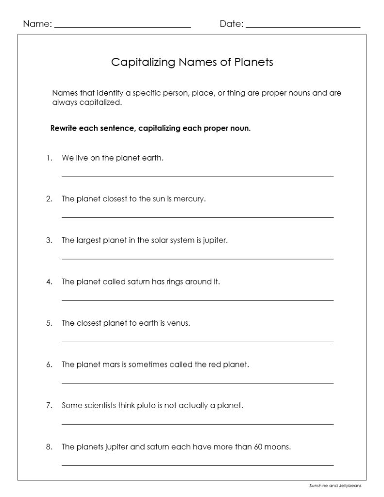 Things to Capitalize - Types of Proper Nouns - 6 worksheets - Grades 1 ...