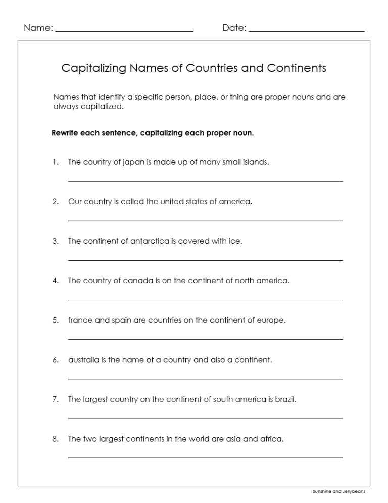 Things to Capitalize - Types of Proper Nouns - 6 worksheets - Grades 1 ...