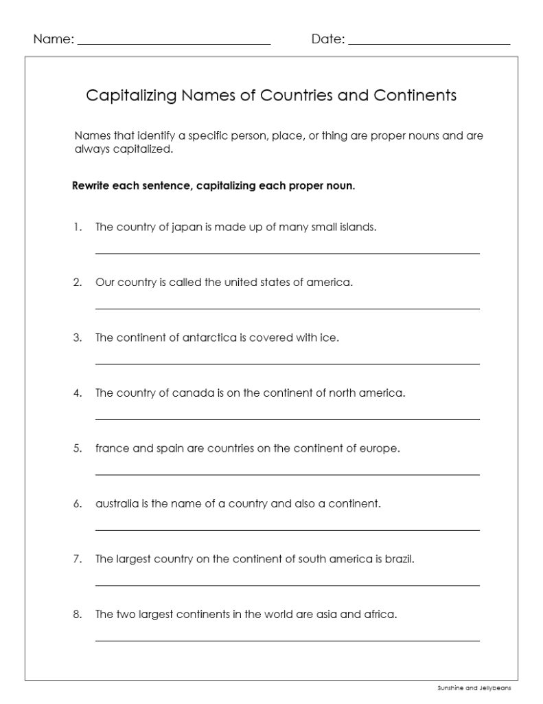 Things to Capitalize - Types of Proper Nouns - 6 worksheets - Grades 1 ...