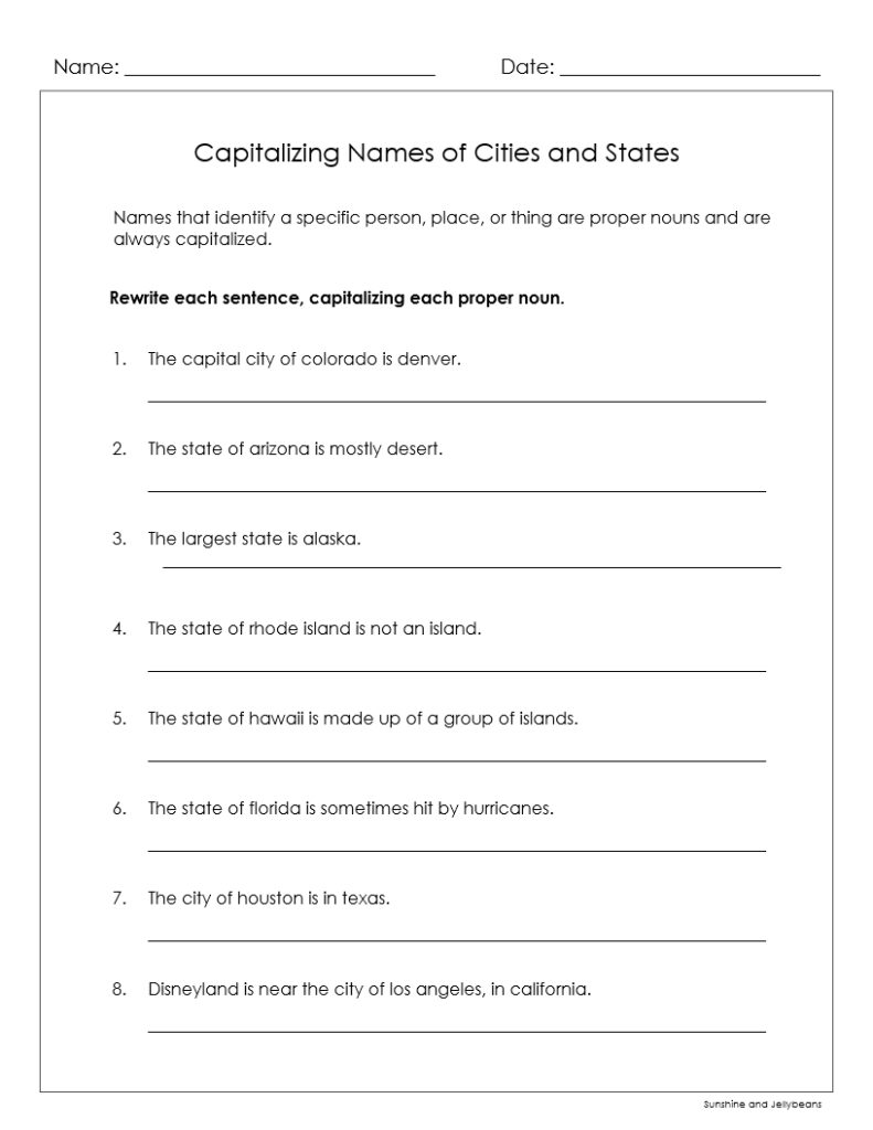 Things to Capitalize - Types of Proper Nouns - 6 worksheets - Grades 1 ...