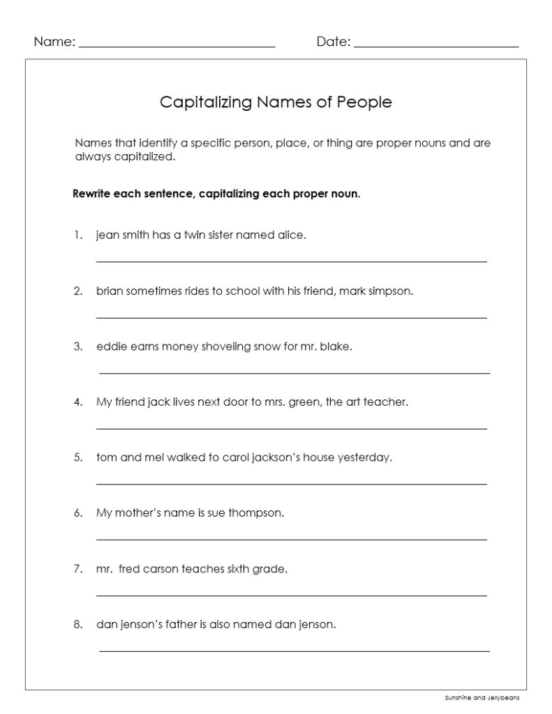 Things to Capitalize - Types of Proper Nouns - 6 worksheets - Grades 1 ...